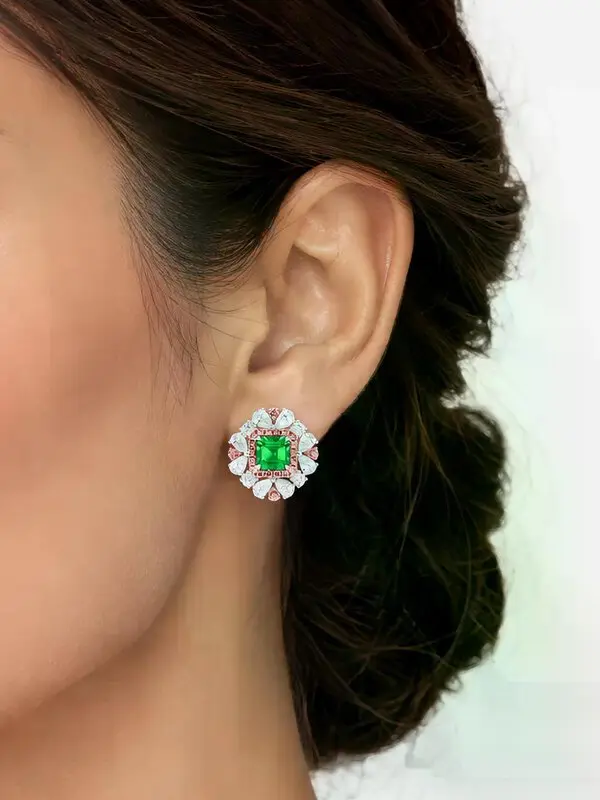 HYT JEWELRY Emerald And Diamond Earrings - Silver