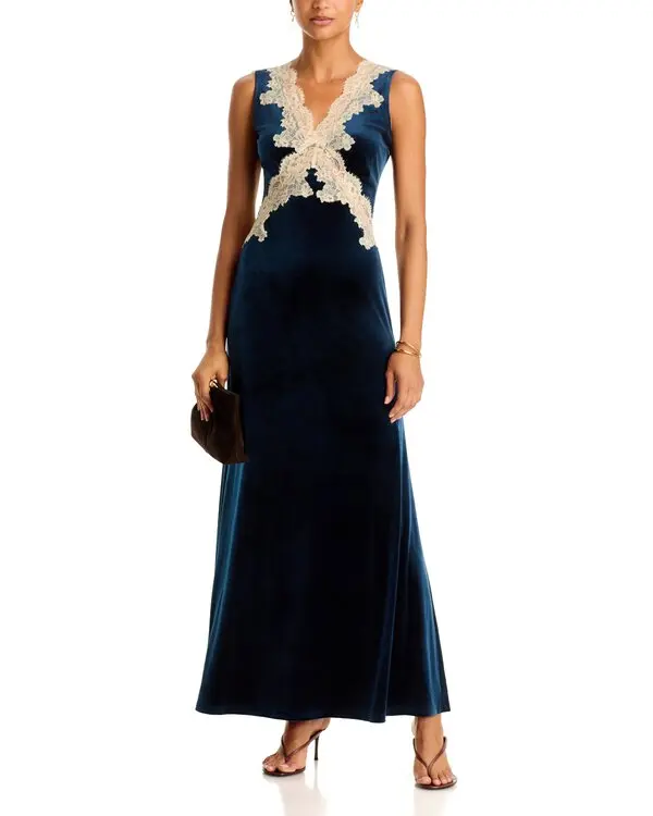 Aqua Velvet Lace Trim Slip Dress Exclusive