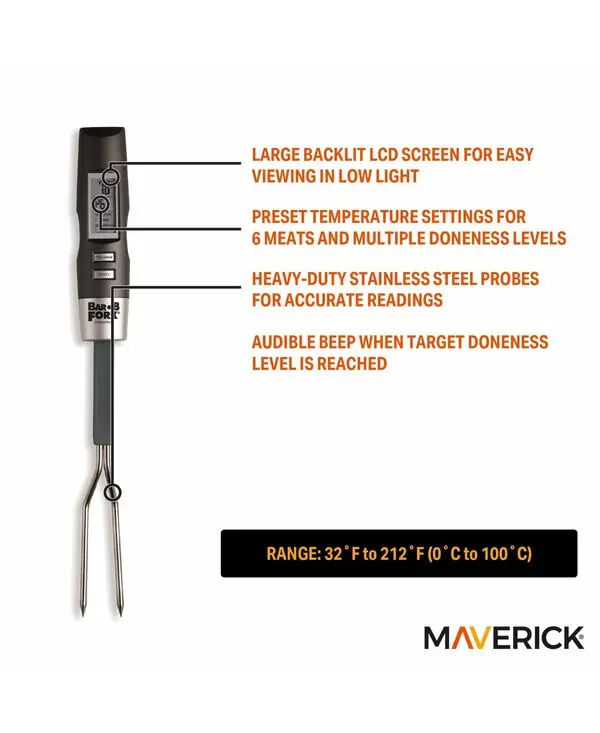 MAVERICK Barbfork Digital Grilling Fork Thermometer, 13.6 L
