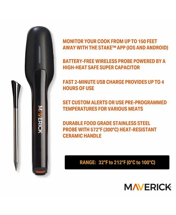 MAVERICK Stake Extended Range Wireless Bluetooth Thermometer, 7.38 L