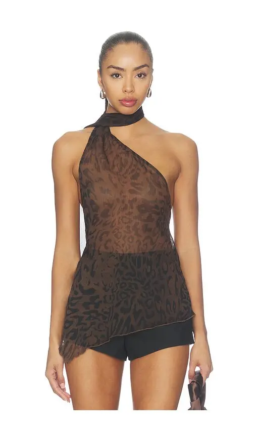 Superdown Gabriette Choker Top In Brown - Leopard