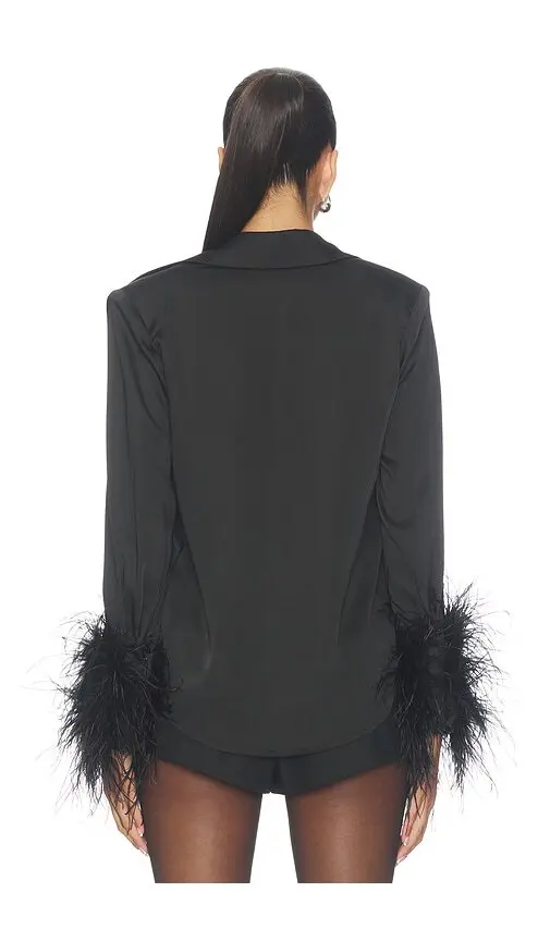 BRONX BANCO Button Down Blouse With Feather Cuffs