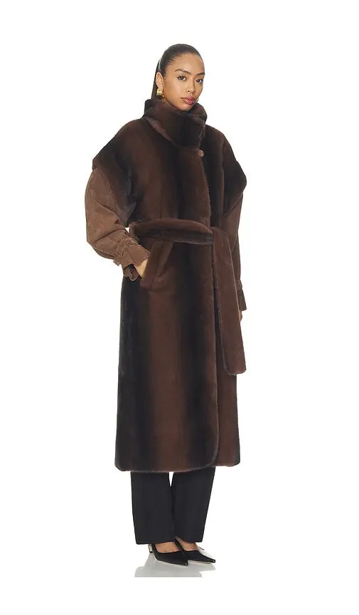 DUCIE Harper Long Fur Coat In Brown - Coco