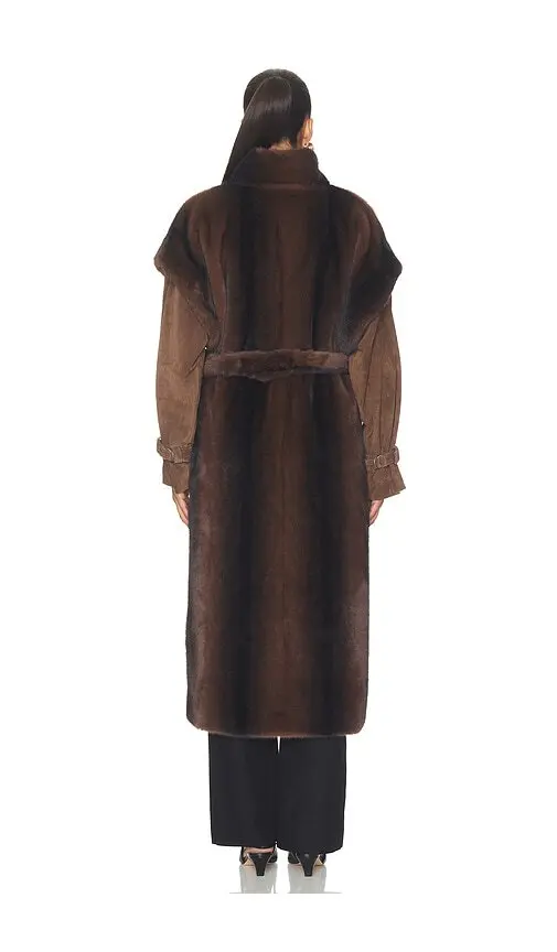 DUCIE Harper Long Fur Coat In Brown - Coco