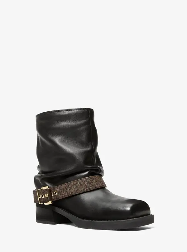 Michael Kors Colby Leather And Signature Logo Ankle Boot In Size By