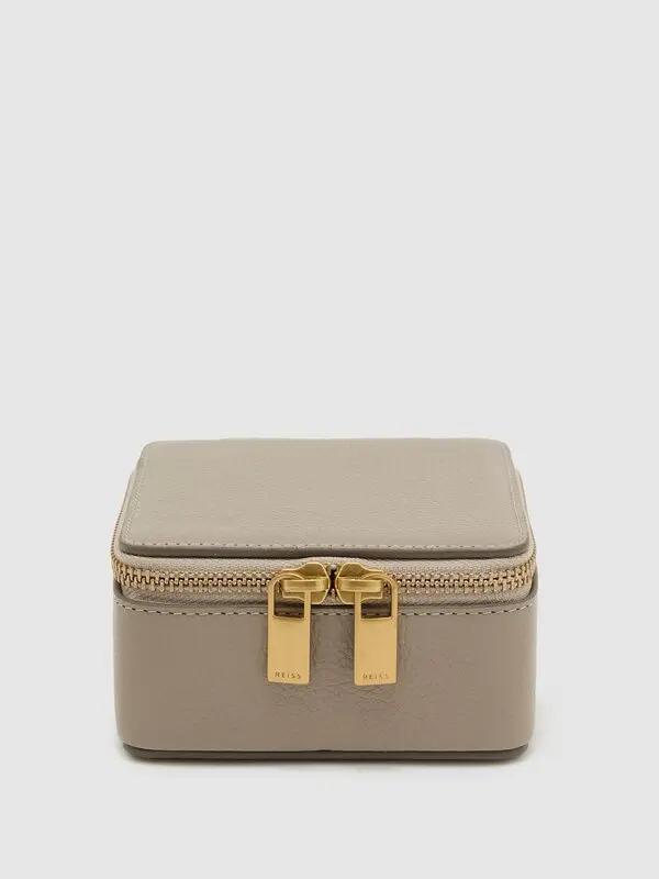 REISS Fiona Medium Leather Jewellery Case Bag - Grey
