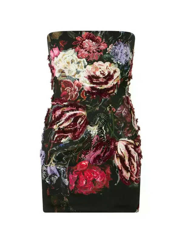 Roberto Cavalli Floral-print Sequin-embellished Mini Dress - Black