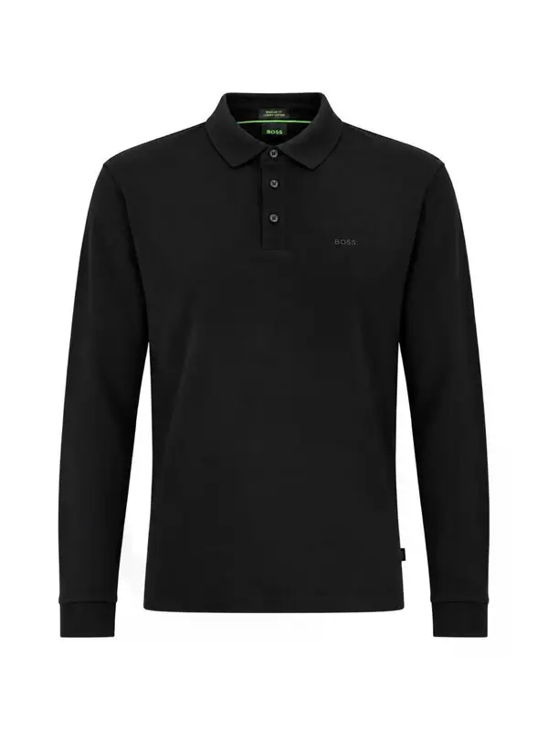 BOSS Long-sleeved Polo Shirt In Interlock Cotton With Logo - Black