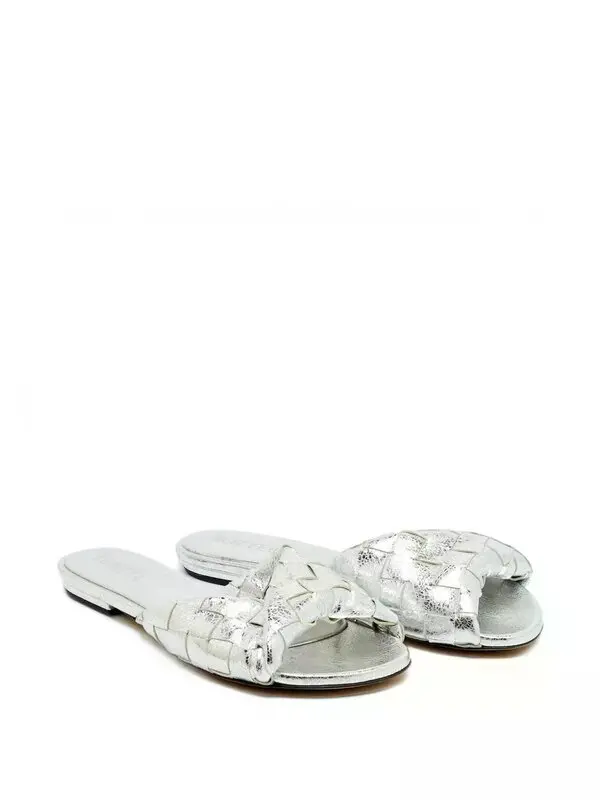 Bottega Veneta Blink Intrecciato Leather Sandals - Silver