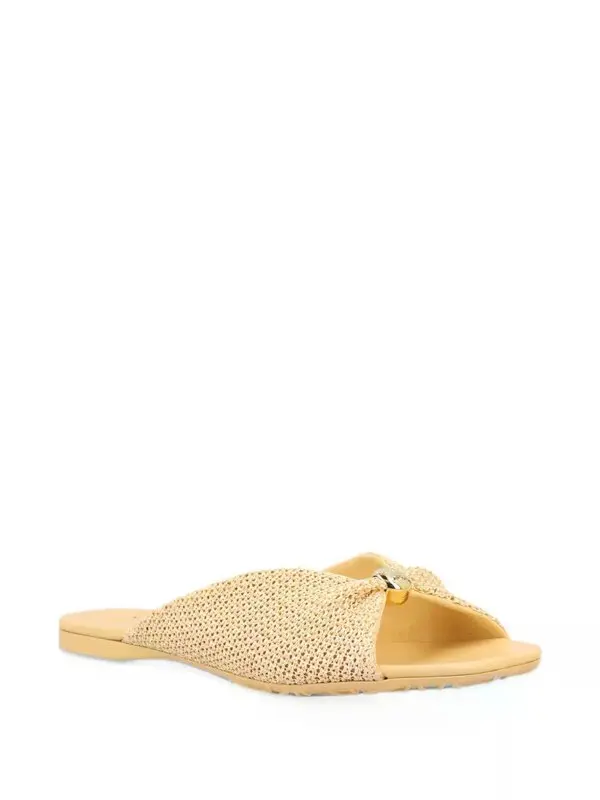 Loewe Pebble Soft Slides In Raffia-effect Fabric - Neutrals