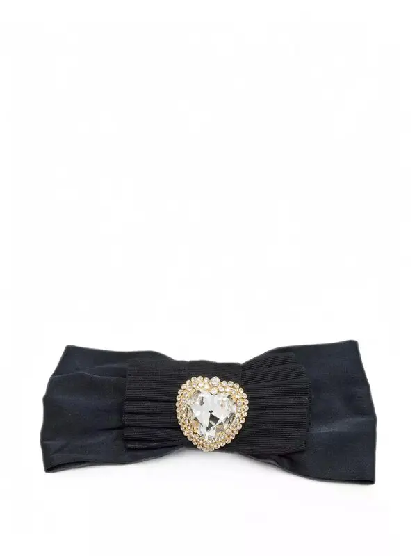 Alessandra Rich Crystal Heart Bow Hair Clip - Black