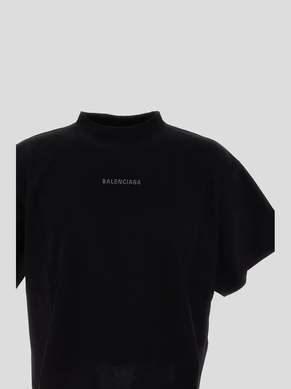 Balenciaga Logo Embellished Mockneck T-shirt