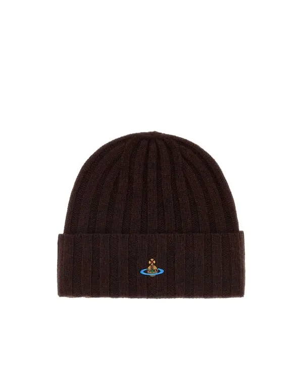 VIVIENNE WESTWOOD Ribbed Fold-over Beanie Hat - Brown