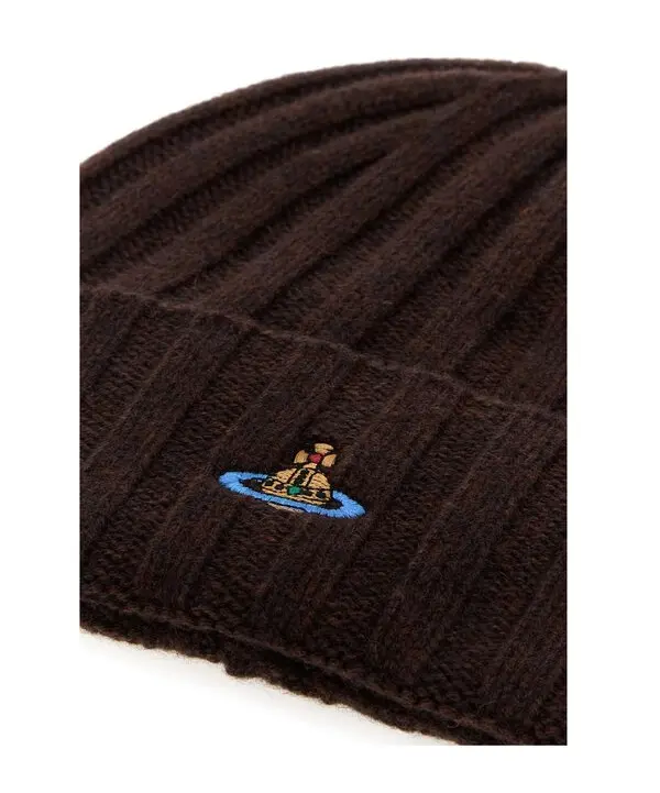 VIVIENNE WESTWOOD Ribbed Fold-over Beanie Hat - Brown