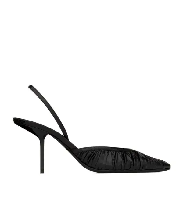 Saint Laurent Folie Slingback Pumps In Smooth Leather And Faux-python - Black