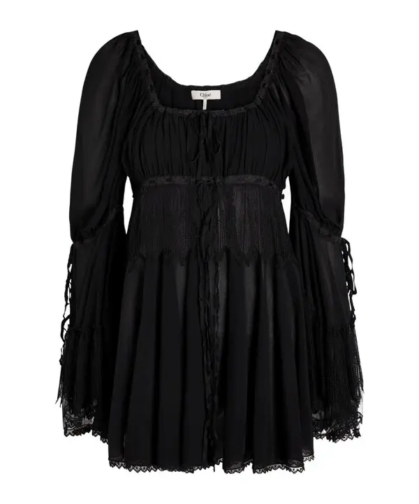 Chloé Striped Silk Long-sleeve Blouse - Black