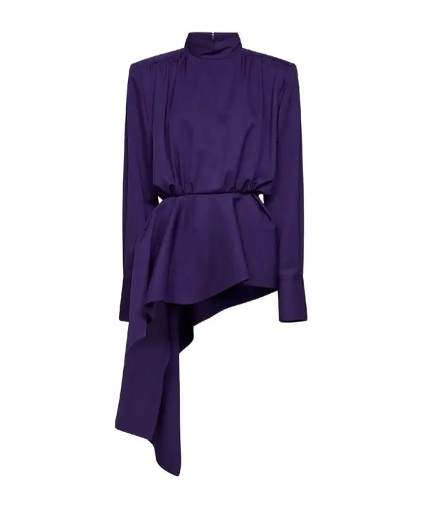 MUGLER Asymmetric Peplum High-collar Top - Blue