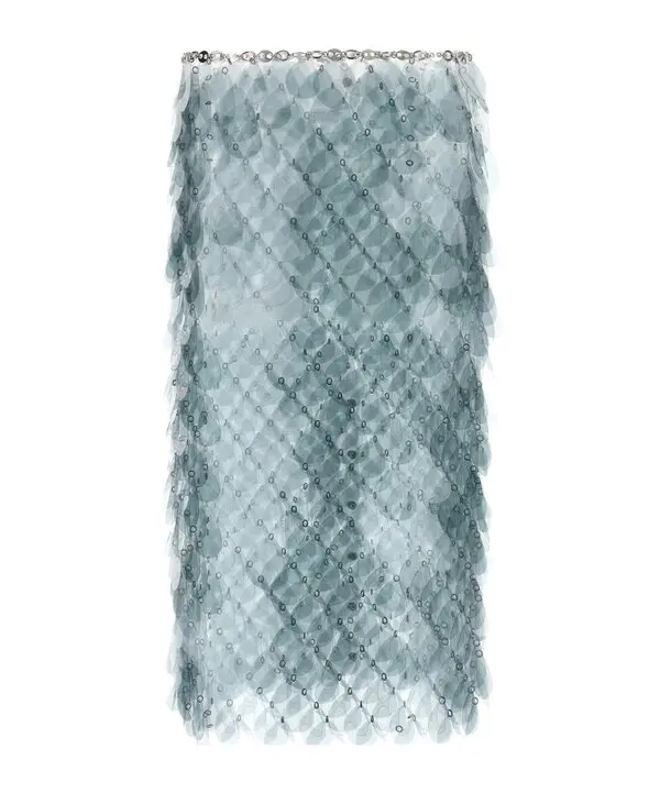 Rabanne Hand Assembled Midi Skirt In Layered Bilics - Blue