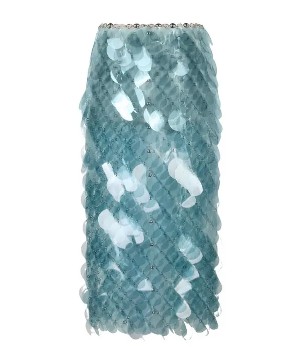 Rabanne Hand Assembled Midi Skirt In Layered Bilics