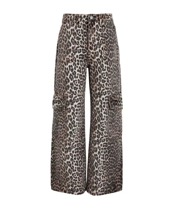 GANNI Leopard Print Cotton High-rise Cargo Jeans - Black