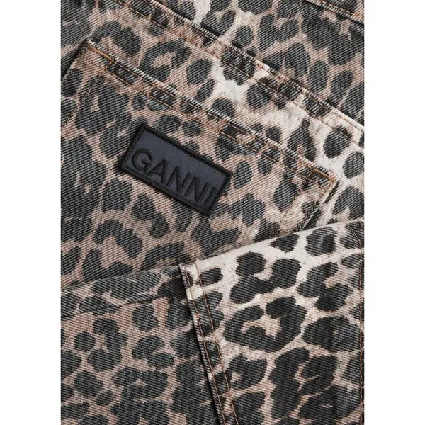 GANNI Leopard Print Cotton High-rise Cargo Jeans