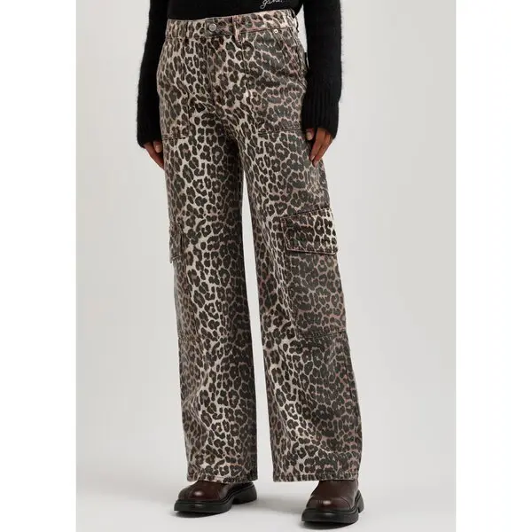 GANNI Leopard Print Cotton High-rise Cargo Jeans