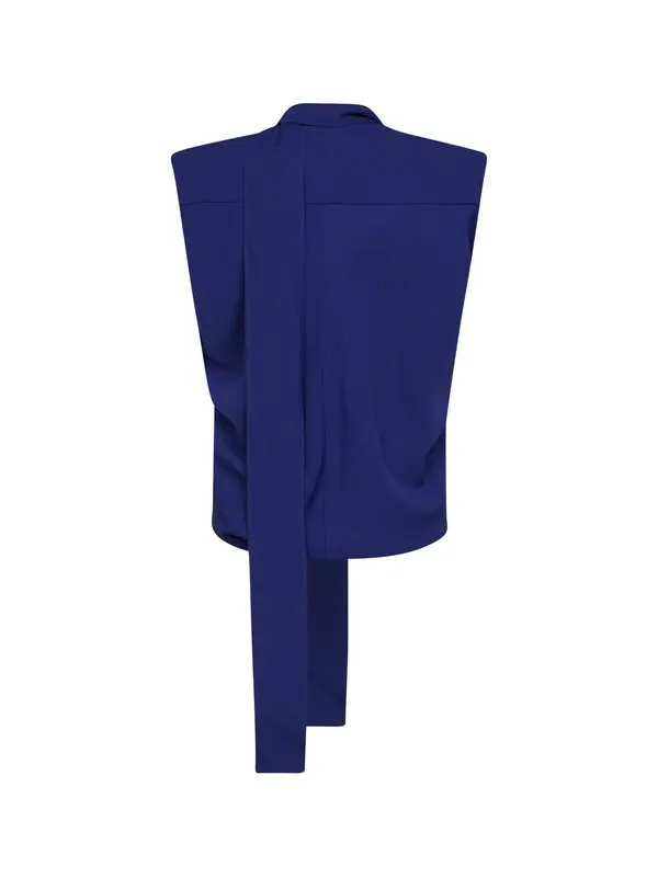 MUGLER Draped Scarf-neck Sleeveless Top - Blue
