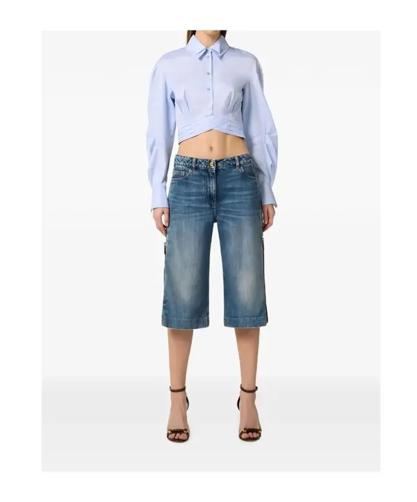 Elisabetta Franchi Double-collar Cropped Shirt - Blue