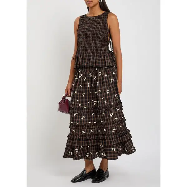 GANNI Check Tie String Top