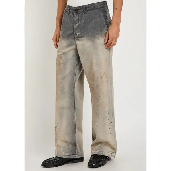 Our Legacy Vintage-style Ink-splattered Wide-leg Jeans - Gray
