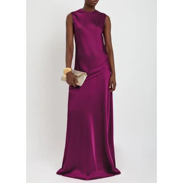 Stella McCartney Satin Crew Neck Maxi Dress - Red