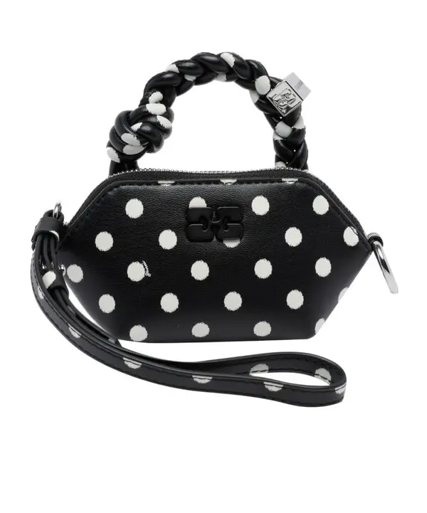 GANNI Nano Bou Polka-dot Wristlet Bag - Black