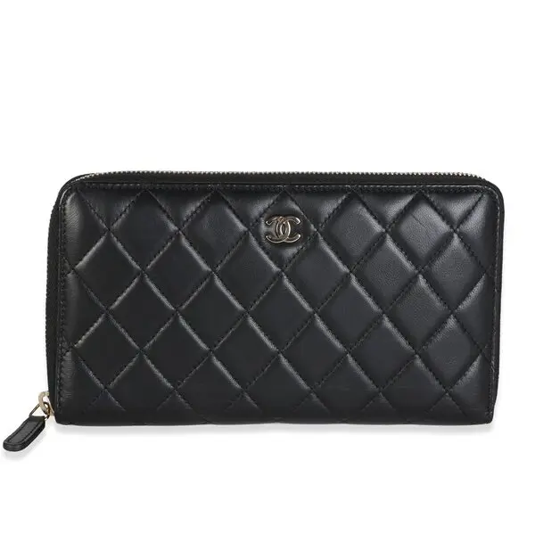 Chanel Quilted Lambskin Large Zip Around Organizer Wallet - Black