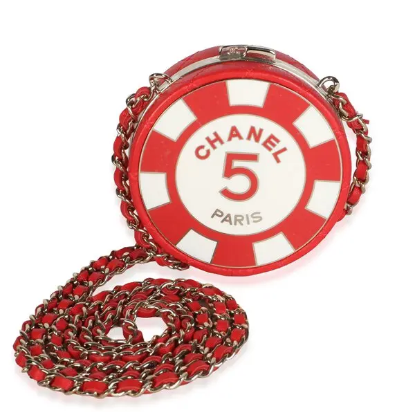 Chanel Pink Quilted Lambskin Enamel Round Poker Chip Clutch With Chain