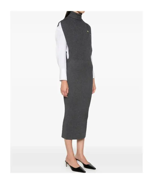 TWINSET Turtleneck Sleeveless Knit Midi Dress - Black