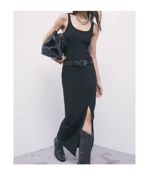 Patrizia Pepe Ribbed-knit Front-slit Midi Dress