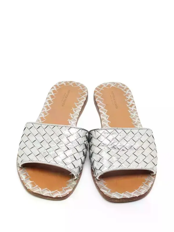 Bottega Veneta Intrecciato Flat Sandals - Silver