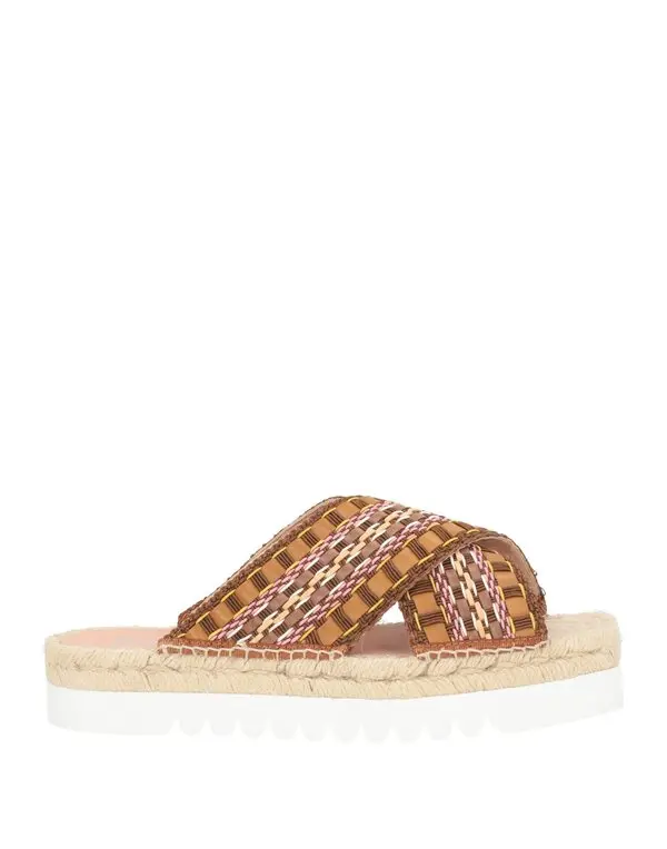 POLLINI Sandals Size Leather, Textile Fibers