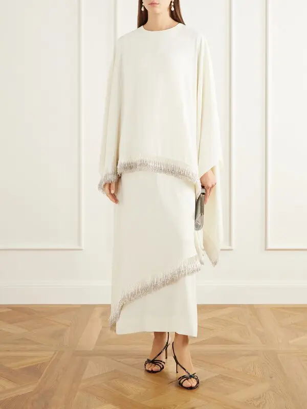 ABADIA Bead-embellished Layered Crepe Gown - Neutrals