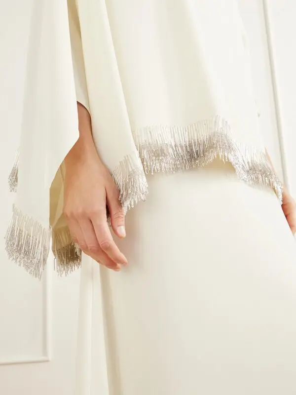 ABADIA Bead-embellished Layered Crepe Gown - Neutrals