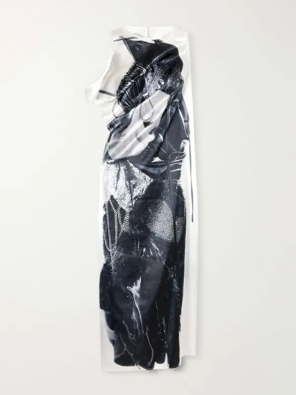 Junya Watanabe One-shoulder Printed Satin Midi Dress - Multi
