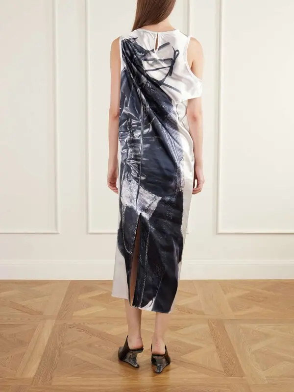 Junya Watanabe One-shoulder Printed Satin Midi Dress