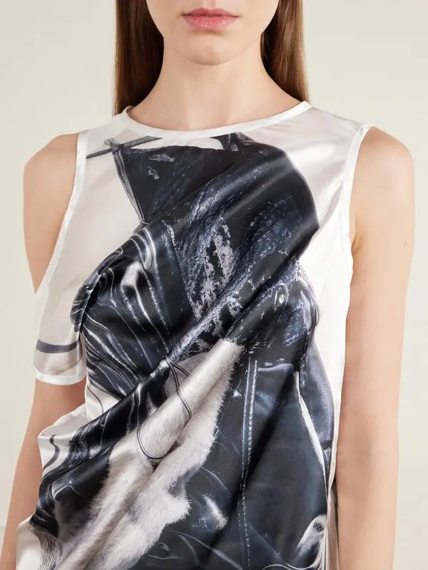 Junya Watanabe One-shoulder Printed Satin Midi Dress