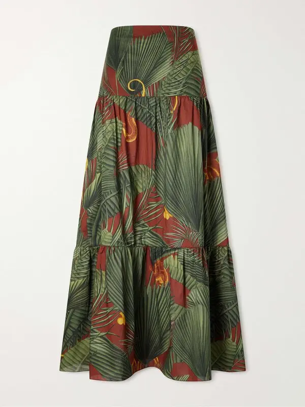 Johanna Ortiz Territorio Atemporal Tiered Printed Cotton-voile Maxi Skirt - Multi