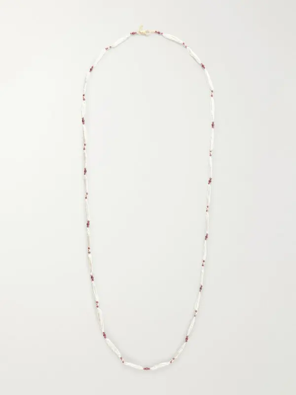 Le Sundial Silver-toned Fresh Water Pearls And Garnet Beaded Neckalce - Neutrals