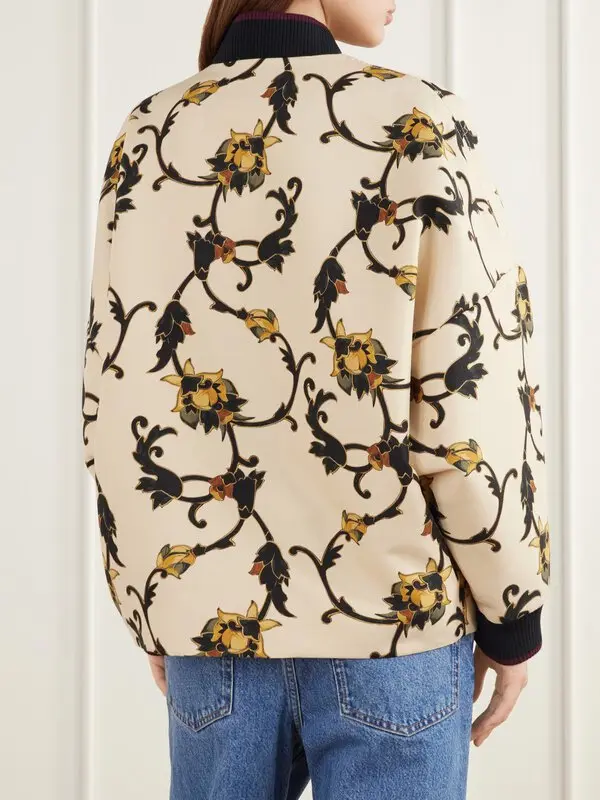 La DoubleJ Brooklyn Floral-print Rib-trimmed Wool-blend Cady Jacket - Neutrals
