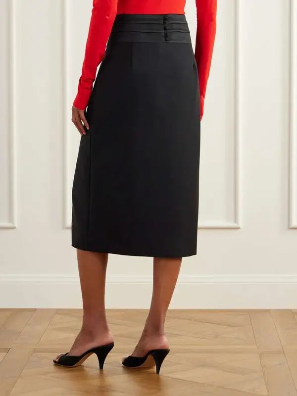 RÓHE Claris Satin-trimmed Wool-blend Gabardine Midi Skirt