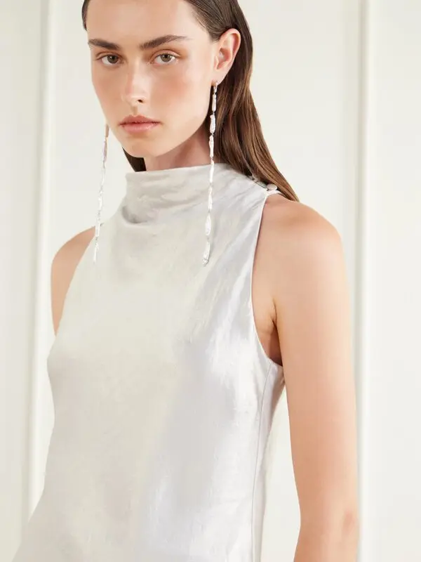 ABADIA Farah Bead-embellished Satin Top