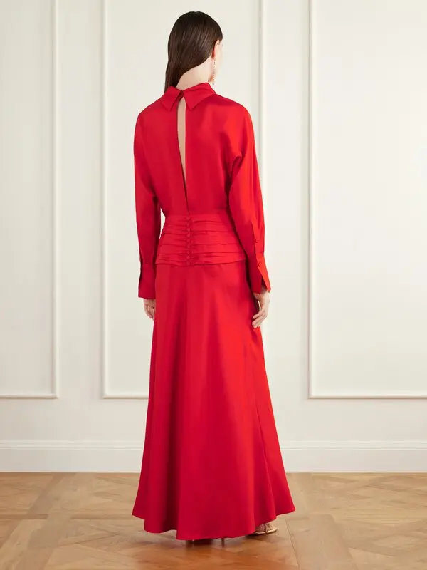 RÓHE Damar Pleated Silk-twill Maxi Dress