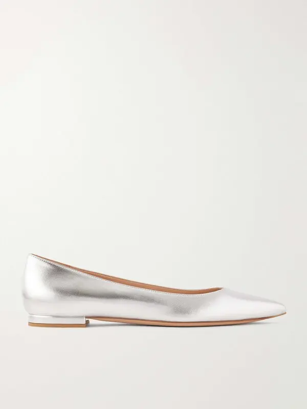 GIANVITO ROSSI Metallic Leather Ballet Flats - Silver